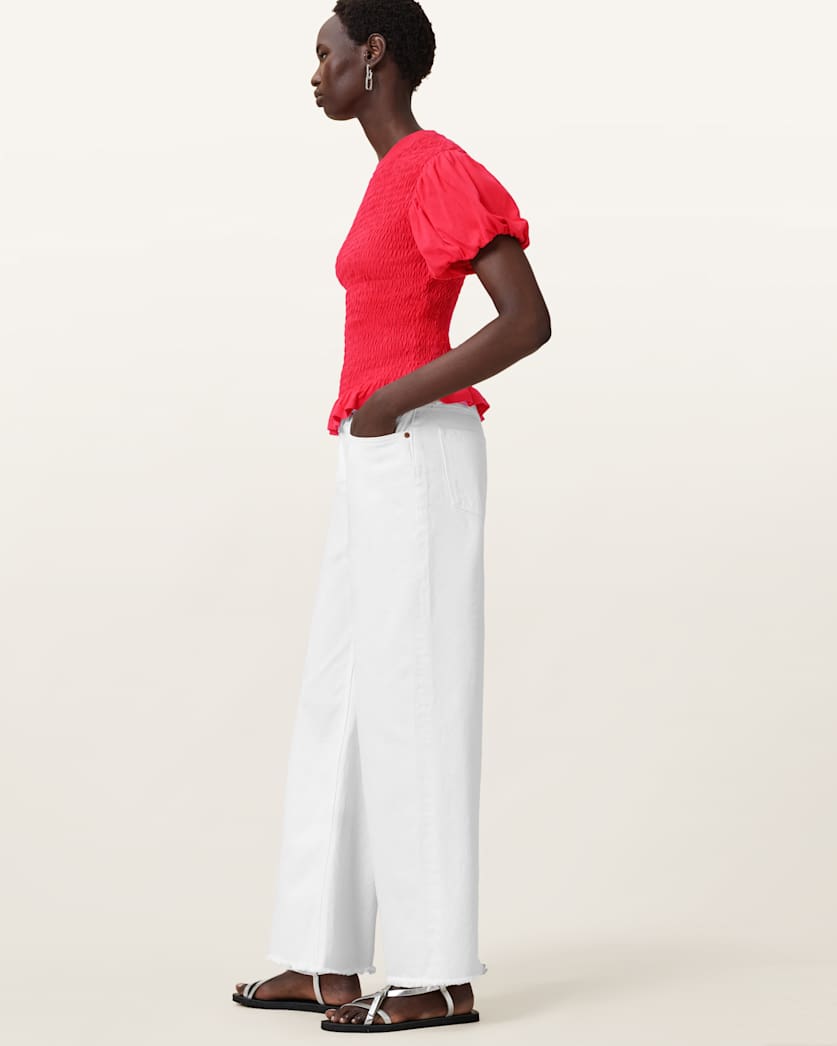 Dael Smocked Slim Top CRIMSON RED | ALLSAINTS